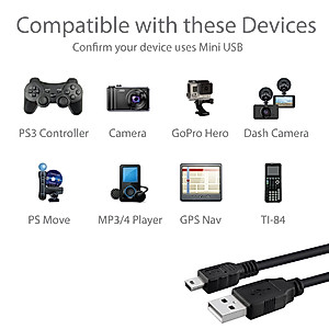 Bek 6ft PS3 Controller Charger Cable - Magnetic Ring Mini USB Data Charging Cord for PS Move PlayStation 3 Wireless Controller, Digital Camera, TI84 Plus CE