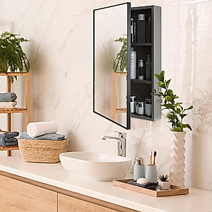 Suzile Medicine Cabinets with Mirror Bathroom Mirror Medicine Cabinet Wall Mounted Framed Recessed Bathroom Medicine Cabinet with Mirror 16 x 24 inch Mirror Cabinet Size (Light Grey,1 Pack)