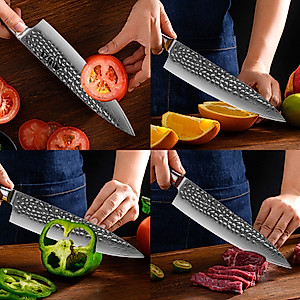 AMSZL Damascus Chef Knife 8-inch Japanese VG10 Stainless Steel Sharp Professional Kitchen knife, Hammered Forged, Ergonomic Ebony Handle, with GiftBox