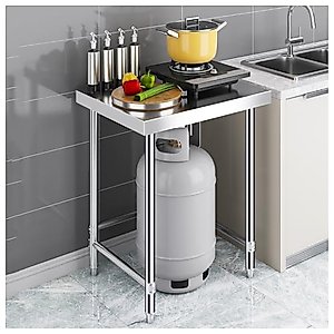 Kitchen Stainless Steel Work Table Commercial Prep Table Single Tier Metal Table Chopping Table Multifunctional Kitchen Cookware Stand Large Storage Work Table