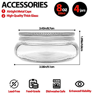 CHGShine Wide Mouth Mason Jar 8 oz for Pickling, Shea Butter Body Butter, Canning, Candles, Fruit Preserves, Jam or Jelly - Glass jar with Lids 8pc