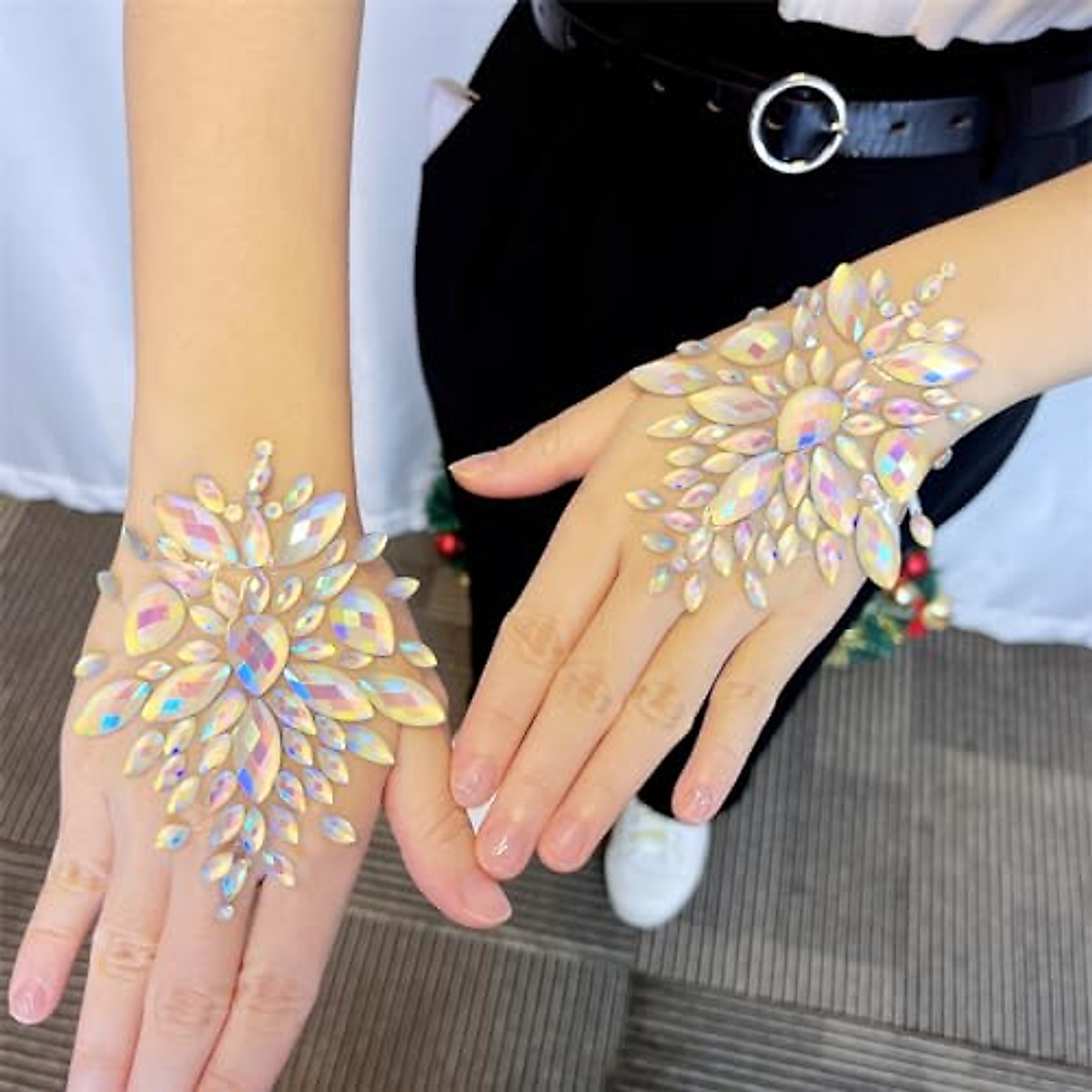 Topz Glow in The Dark face gems Halloween Makeup Body gems Stick on Body Jewels Festival Rhinestone Sticker Mermaid Body Makeup Rave Accessories for Adult Costume (TP351 Chest Paste)