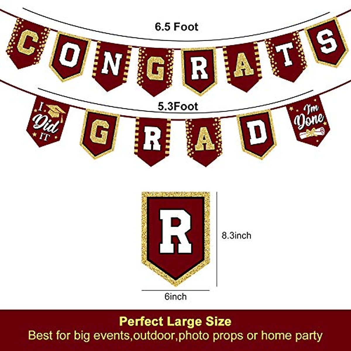 2023 Maroon Graduation Banner - No DIY Required maroon Graduation Party Supplies Decorations Grad Banner for College, High School Party (maroon Congrats Grad)