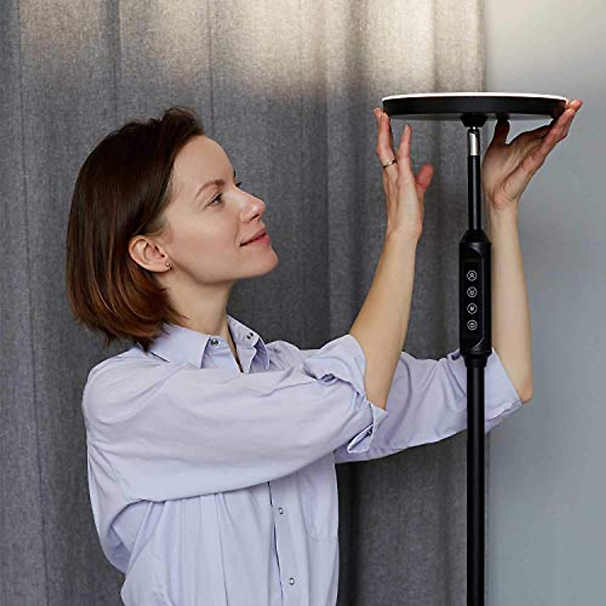 Kenley Daylight LED Floor Standing Lamp - Tall Modern Reading Task Uplight - 24W Adjustable Warm Cool Super Bright Natural Light Torchiere for Living Room, Dorm, Bedroom or Office - Dimmable - Black