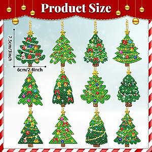 24 Pcs Christmas Diamond Painting Keychains Christmas Tree 5D Art Ornaments Kit Xmas Full Drill DIY Keyring Holiday Double Sided Diamond Craft Pendant for Kids Family Home Classroom Winter Party Decor
