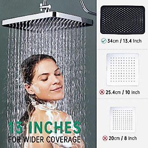 V-Frankness 13-Inch Shower Heads with Multi-Function Handheld Sprayer Combo, 3-Way Metal Extended Diverter with Holder and Metal Adjustable Curved Shower Extension Arm, Extra Long Hose Chrome