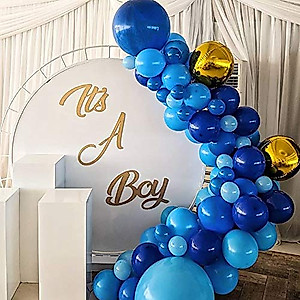 100Pcs Blue Gold White Balloon Garland & Arch Kit-100pcs Latex Balloons, 16 Feets Arch Balloon Strip Tape for Baby Shower Birthday Wedding Party Backdrop