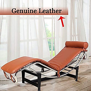 HOTYARD LC-4 Chaise Lounge, Genuine Leather Recliner (Light Brown)