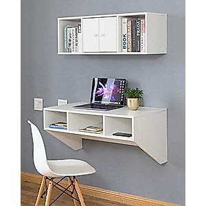 Basicwise Wall Mounted Computer Cabinet Floating Hutch, White