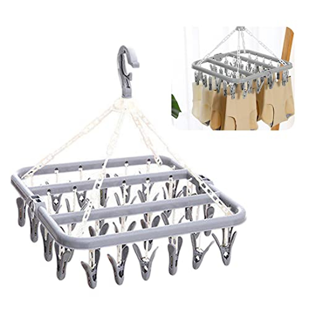 Gcroet Sock Dryer Folding Clothes Drying Rack Rotatable Plastic Underwear Hanger with 32 Windproof Clips Sock Dryer,Sock Hanger,Clothes Drying Hanger,Folding Sock Hanger,Clothes Drying Rack Clips
