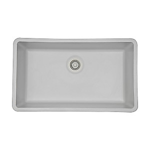 32" x 19" Quartz Kitchen Sink, Single Bowl Kitchen Sinks, Drop in Kitchen Sink, Granite Composite Kitchen Sink, Undermount Sink, Galaxy White Kitchen Sink, Includes Grid, Strainer, Flange LP-1000-W