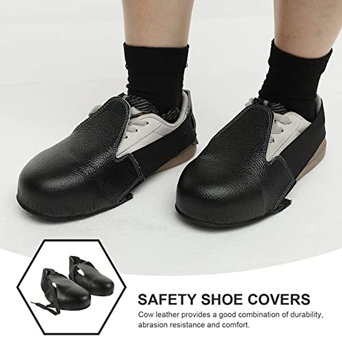 Steel Toe Cap Safety Shoe Covers, Universal Steel Toe Leather Overshoes Workplace with Adjustable Strap, Unisex Safety Footwear Toe Leather Protector Attachment Size EUR 36-46