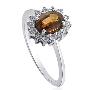 Carillon Princess Diana Brown Color Gemstone Solitaire Accents 925 Sterling Silver Women's Engagement Ring (Sterling Silver, 10.5)