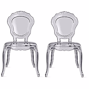 2xhome - Set of Two (2) - Belle Style Ghost Side Chairs Dining Room Chair - Smoke Accent Seat - Lounge No Arm Arms Armless Less Chairs Seats Higher Fine Modern Designer Artistic