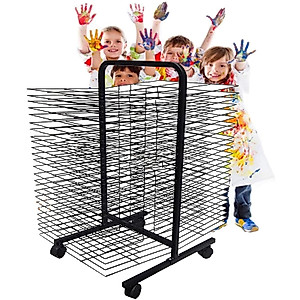 JIAHESHYP Art Drying Rack for Artist Painting Panels, A3 Paper & Prints, Metal Steel Double Sided 50 Wire Shelves Drying Rack Artwork Organizer for Classroom, Art Studios and Home Use, Black