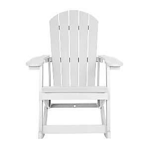 BizChair Poly Resin Wood Adirondack Rocking Chair - All Weather White Polystyrene - Stainless Steel Hardware - Set of 2