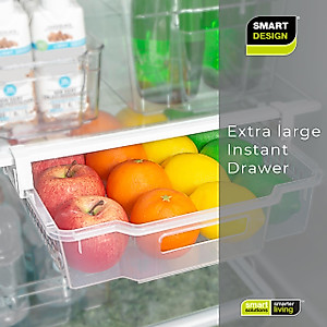 Smart Design Adjustable Pull Out Refrigerator Drawer - Extra Large - BPA Free Plastic - Holds 20 lbs - Extendable Sliding Fridge Bin, Freezer, Pantry Food Holder Storage Organizer - Kitchen - Clear