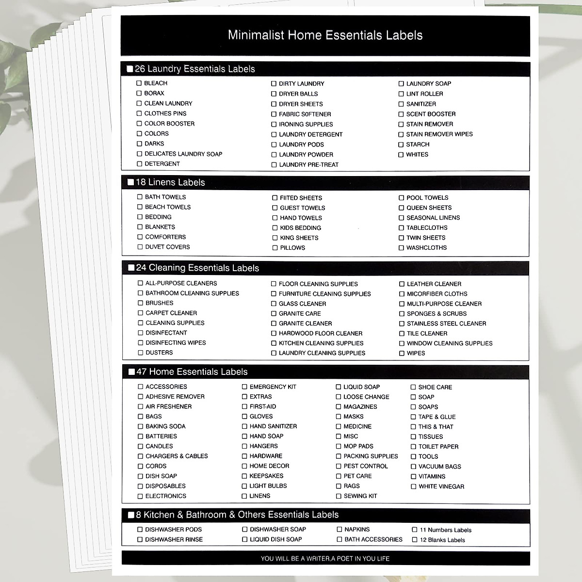 Courpal 144 Pcs Minimalist Laundry Room Labels Set, Water Resistant Stickers,Water/Oil Resistant Stickers for Laundry Room, Linen Closet Home Bathroom and The Beauty Organization