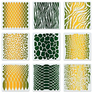 9PCS 12 Inch Animal Print Stencils for Painting on Wood Wall Fabric, CINPIUK Large Safari Animal Print Airbrush Stencil Snakeskin Leopard Zebra Alligator Scale Reusable Templates DIY Crafts