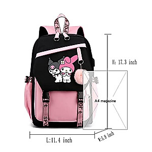 Cihuiung Cute Cool Backpack for Teens Girls, Kawaii Backpack with Kawaii Pins Accessories, Backpack Bookbag Outdoor Daypack with USB Charge Port (21 Liters, Black Pink)