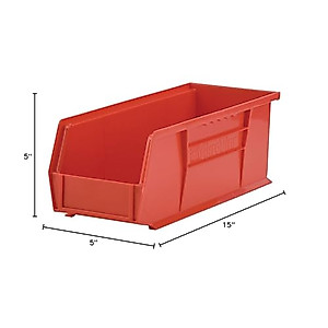 Akro-Mils 30234 AkroBins Plastic Storage Bins, Space-Saving Stackable Bins, Garage Organization Bins, Pantry Organization, Craft Storage, 15-Inch x 5-Inch x 5-Inch, Red, 12-Pack