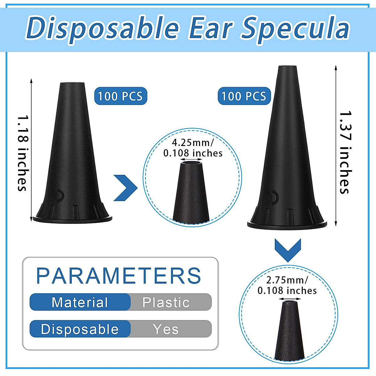 Saysurey Reusable Otoscope Specula Dispenser with 200 Pcs 2.75/4.25 mm Otoscope Tips Plastic Dispenser for Disposable Ear Specula