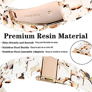 HOPO Compatible With Apple Watch Band 38mm 40mm 42mm 44mm Thin Light Resin Strap Bracelet With Stainless Steel Buckle Replacement For iWatch Series 8 7 6 5 4 3 2 1 SE (Nougat White/Rose Gold,38/40/41mm)