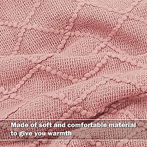 Catalonia Pink Knitted Throw Blanket for Couch, Decorative Blanket with Fringe, Acrylic Leisure Blanket for Bed, Sofa, Living Room | All Seasons, Lightweight, Cozy, Solid Color | 50×60 inches