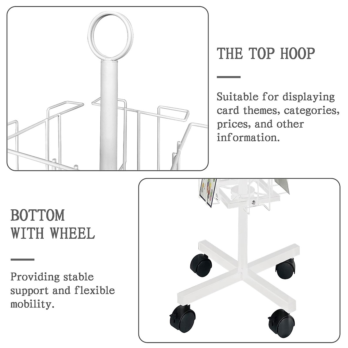 Tongmo Greeting Card Rack: Enhance Your Display with a 24-Pocket Rotating Countertop Solution for Postcards, Brochures, and Greeting Cards (White, 65”H - 24 Pockets)