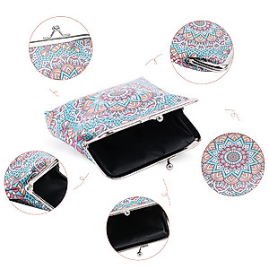Oyachic 4 Pcs Mandala Coin Purses,PU Leather Change Purse,Vintage Wallets with Clasp Kiss-lock,Cute,Small Clutch Pouch for Woman Girls
