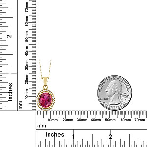 Gem Stone King 18K Yellow Gold Plated Silver Red Created Ruby Pendant Necklace For Women (4.40 Cttw, Oval 11X9MM, with 18 Inch Chain)