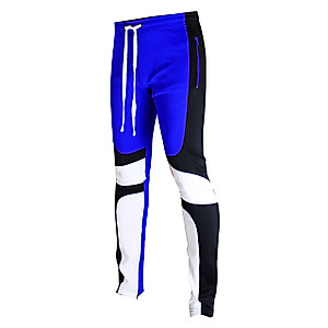 SCREENSHOTBRAND-P11031 Mens Hip Hop Premium Slim Fit Track Pants - Athletic Jogger Moto Cut & Sew Color Block Patch Bottoms-Royal-Medium