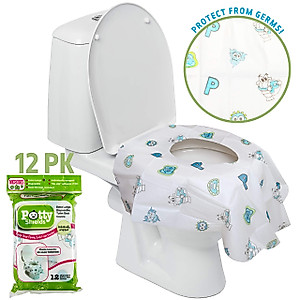 Potty Shields Toilet Seat Covers Disposable (12 Pack) - XL Waterproof Toilet Cover for Toddlers, Kids & Adults - Portable & Individually Wrapped for Travel, Potty Training, Vacations, Public Restrooms