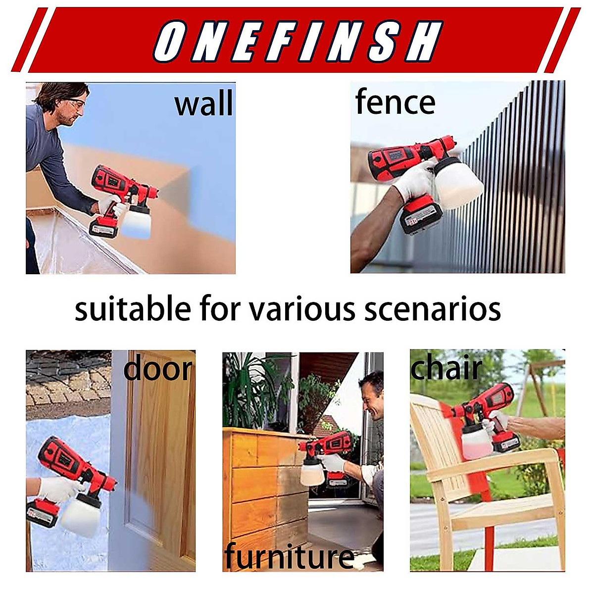 onefinsh Paint Sprayer for Milwaukee M18 18V Battery, Cordless Paint Sprayer,Electric Spray Paint Gun for Home Interior and Exterior, House Painting,(No Battery)