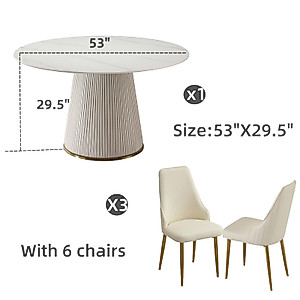 Wohh Round Marble Dining Table, Dining Table Faux Marble, Stone Top Dining Table Set for 6-8 (53 Table and 6 Chairs)