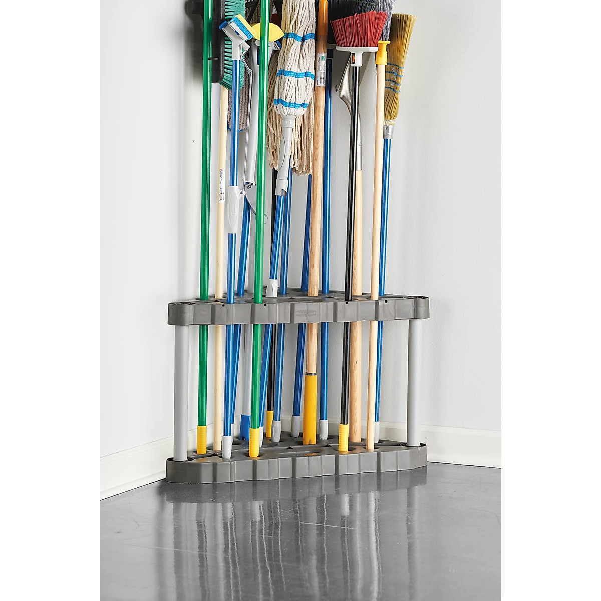 Rubbermaid Garage Corner Tool Tower Rack, Easy to Assemble, Organizes up to 30 Long-Handled Tools/Rakes/ Brooms/Shovles for Home/House/Outdoor/Sheds