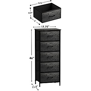 Sorbus Tall Fabric Storage Dresser - Stand Up Tower of 5 Drawers with Steel Frame, Wood Top, & Faux Wood Fabric - Great for Bedroom, Dorm, Closet, Living Room, Entryway - Narrow Nightstand Organizer