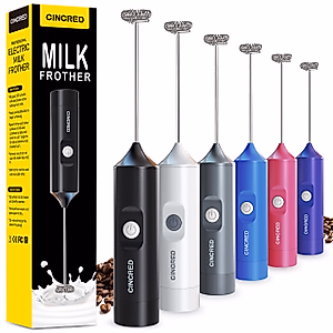 Cincred Milk Frother Handheld, Battery Operated Electric Frother for Coffee, Mini Whisk, Foam Maker and Drink Mixer for Latte, Cappuccino, Frappe, and Hot Chocolate (Black)