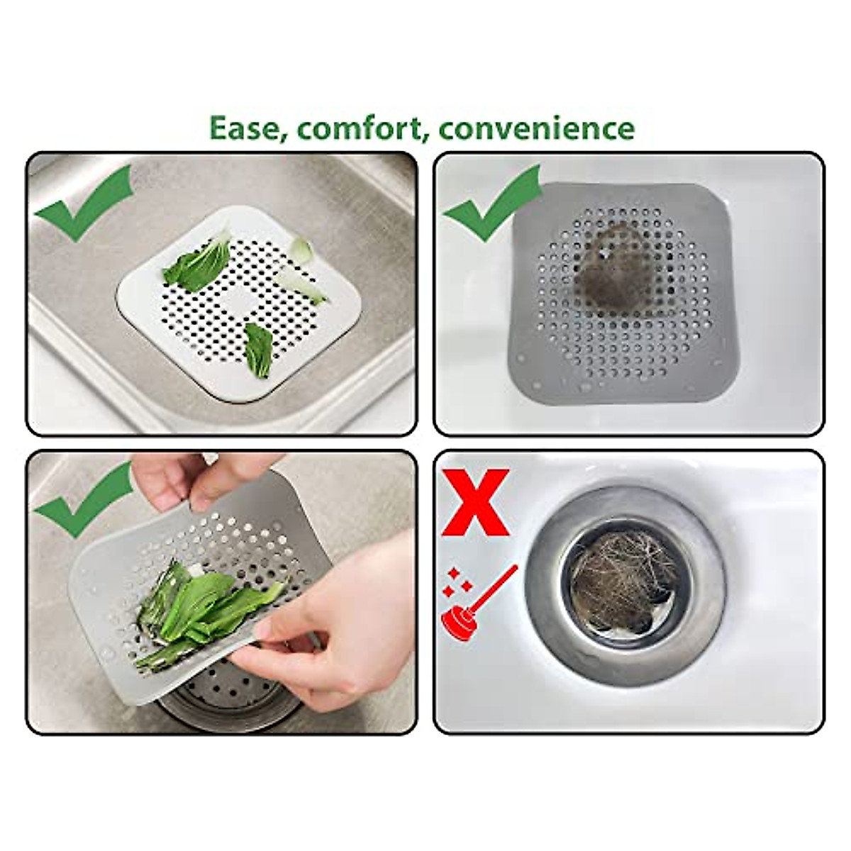 AG COMPANY 1 Pc white Rubber Silicone Square Sink Strainer Bathroom – Best Protection Flat Strainer Stopper with Suction Cups - Filter Shower Drain Cover Stall - Bathtub Hair Catcher Drain Covers.