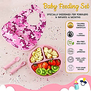 CHUPcheek Silicone Baby Feeding Set, Suction Plates for Baby, Adjustable Baby Bibs, Soft Spoon & Spork Suitable for Toddlers & Kids