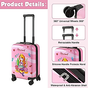 Kids Luggage and Backpack 18" Suitcase with Spinner Wheel Hard Case Travel Suitcase 13" Backpack Girl Suitcase Set for Kid Travel Suitcase Supplies (Pink, Mermaid Style)