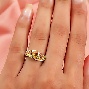 Shop LC Yellow Citrine 5 Stone Ring 925 Sterling Silver Size 9 Ct 1.50 Healing Birthstone Jewelry for Women Birthday Gifts for Women