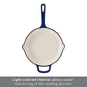 MasterPRO - Legacy Enameled Cast Iron Collection - 10” Fry Pan with Helper Handle - Gorgeous Oven to Table Presentation with Ombre Design on the Cookware - Blue