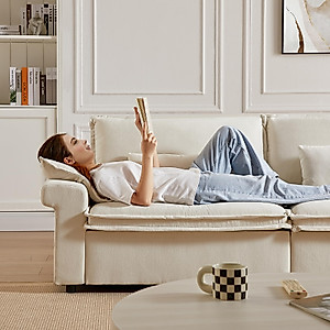 Sivoey 3 Seater Sofa with Deep Seat, 94" Mid Century Modern Upholstered Sofa with Armrests, Tools-Free Assemble, Comfy Chenille Beige Loveseat Couches for Living Room, Bedroom, Apartment and Office