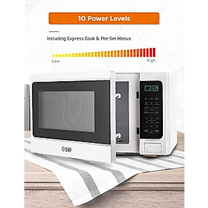 COMMERCIAL CHEF Microwave 1.3 Cu Ft with 10 Power Levels, Microwave with Push Button Door Lock, 1000W Countertop Microwave with Timer and Digital Controls, White