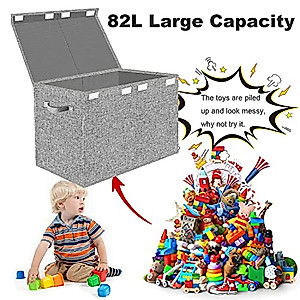 VERONLY Toy Box Chest Organizer for Boys Girls,Kids Large Collapsible Storage Bin Container with Oxford Fabric Flip-Top Lid & Handles for Clothes,Blanket,Nursery,Playroom,Bedroom,Stuffed Animals 25” x 13 “x 16”(Light Grey)