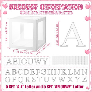 Engrowtic 20 Pcs Transparent Balloon Boxes Baby Boxes with 165 Letters Clear Balloon Box Blocks for Baby Shower Gender Reveal Grad Birthday Party Bridal Wedding Anniversary Backdrop Decoration (White)