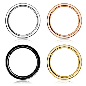 Hoop Nose Ring for Women Men,Kucheed 316L Surgical Steel Sleeper Hoop Earrings Septum Clickers Hinged Segment Ring 6/8/10/12mm, Hypoallergenic Conch Lobe Piercing Daith Helix Gold Ring Jewelry