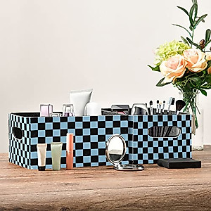 Kcldeci Blue and Black Checkerboard Checkered Gingham Plaid Tartan Pattern Storage Baskets for Shelves Storage Bins Storage Boxes Decorative for Living Room Office Bedroom Clothes Toys 2-Pack