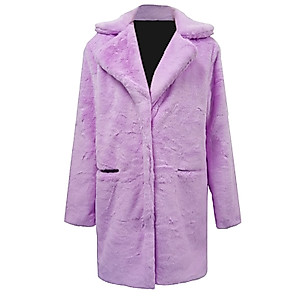 MOKINGTOP Winter Coat,Women’s Faux Fur Coat Winter Warm Coats Furry Fuzzy Outerwear Hidden Button Soild Label Luxury Long Jacket for Party Purple Coats For Women